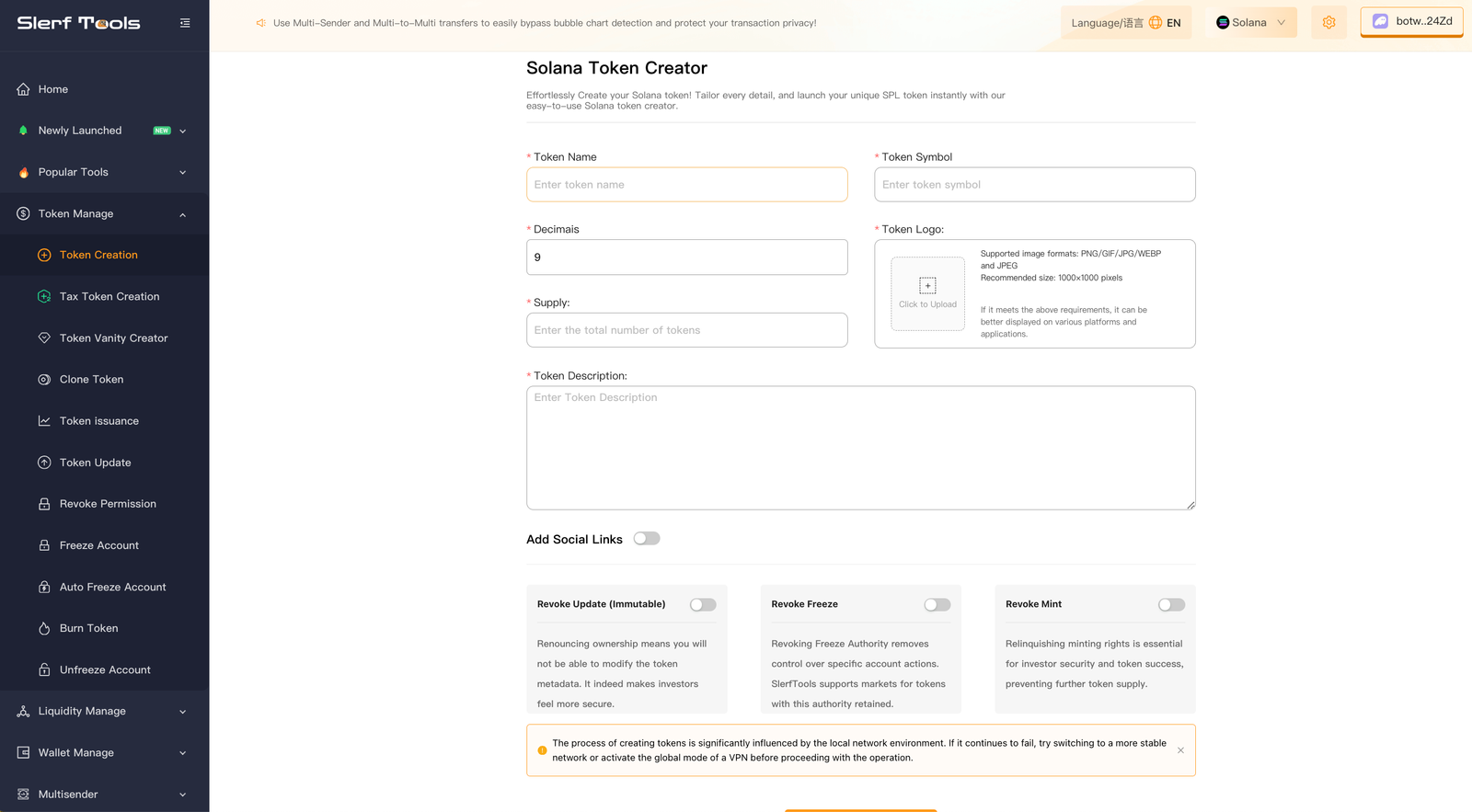 Cheapest Solana Token Creator: SlerfTools